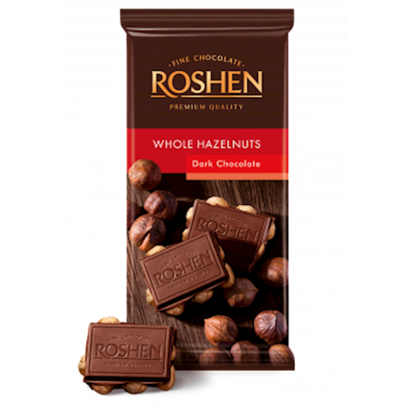 ROSHEN CHOCOLATE BAR DARK WHOLE HAZELNUTS 90G